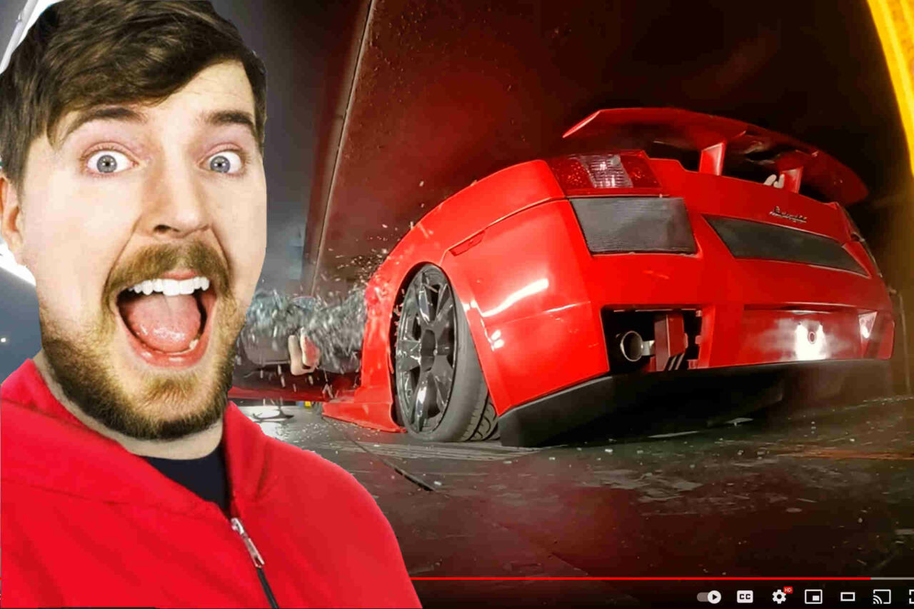 MrBeast Crushed A Red Lamborghini Gallardo.
